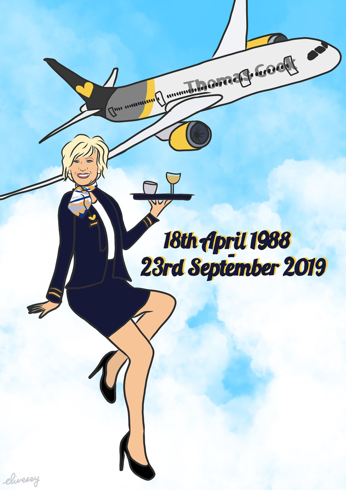 Personalised Custom Cabin Crew Portrait Print Any Airline New Job, Old ...