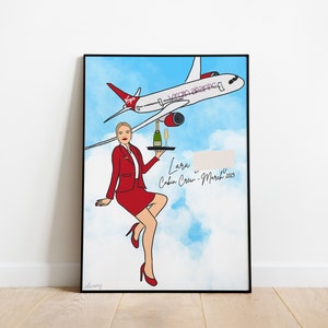 Personalised Custom Cabin Crew Portrait Print - Any Airline - New Job ...