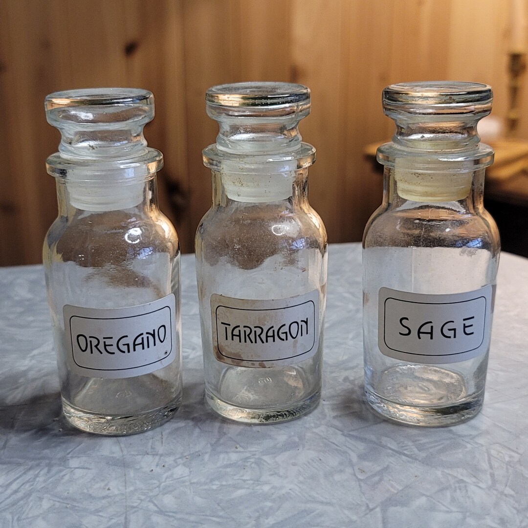 Set of Three Stoppered Glass Herb Bottles - Etsy