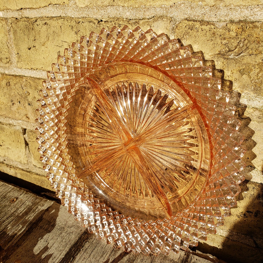 Anchor Hocking Pink Diamond Point Divided Dish - Etsy
