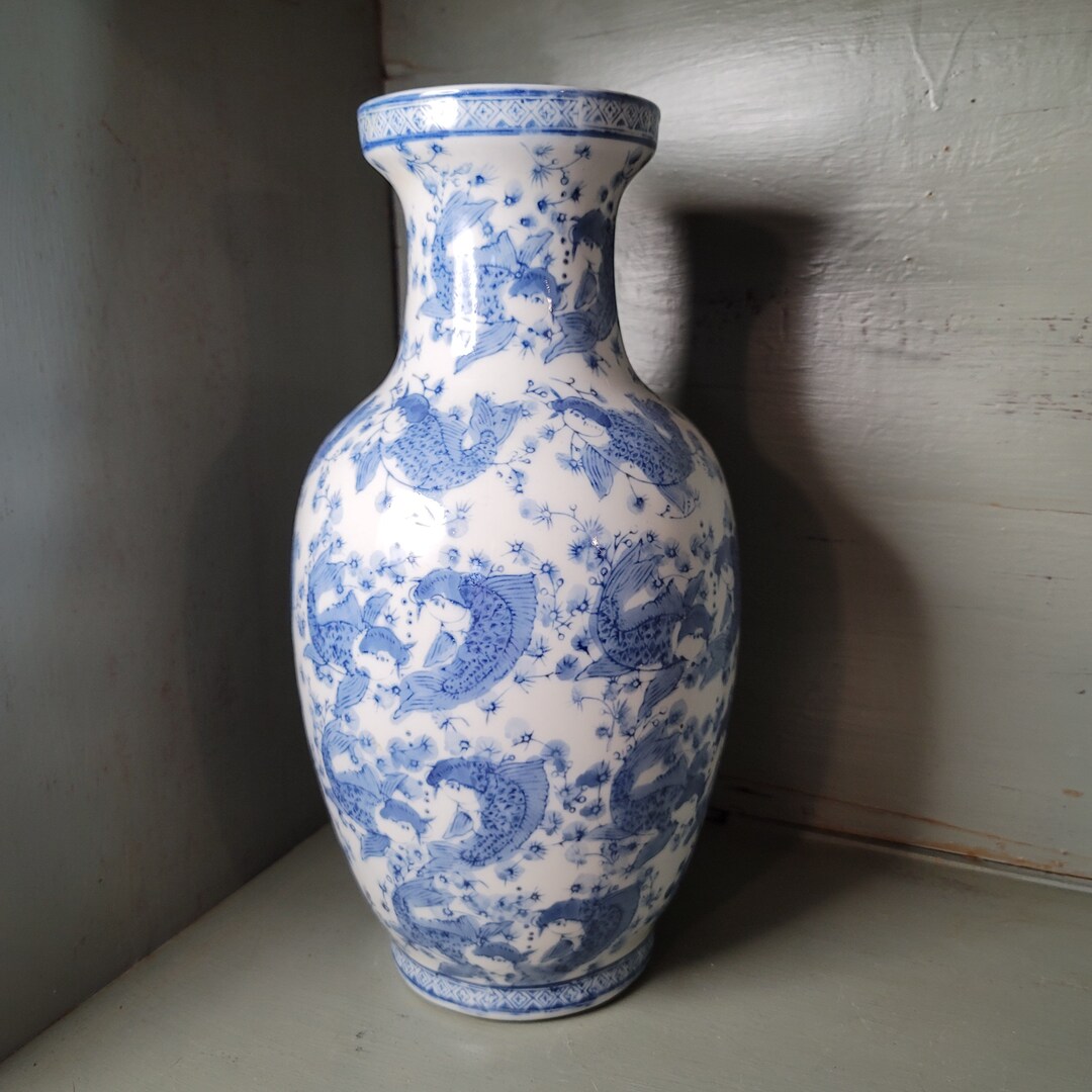 Koi Transferware Vase - Etsy