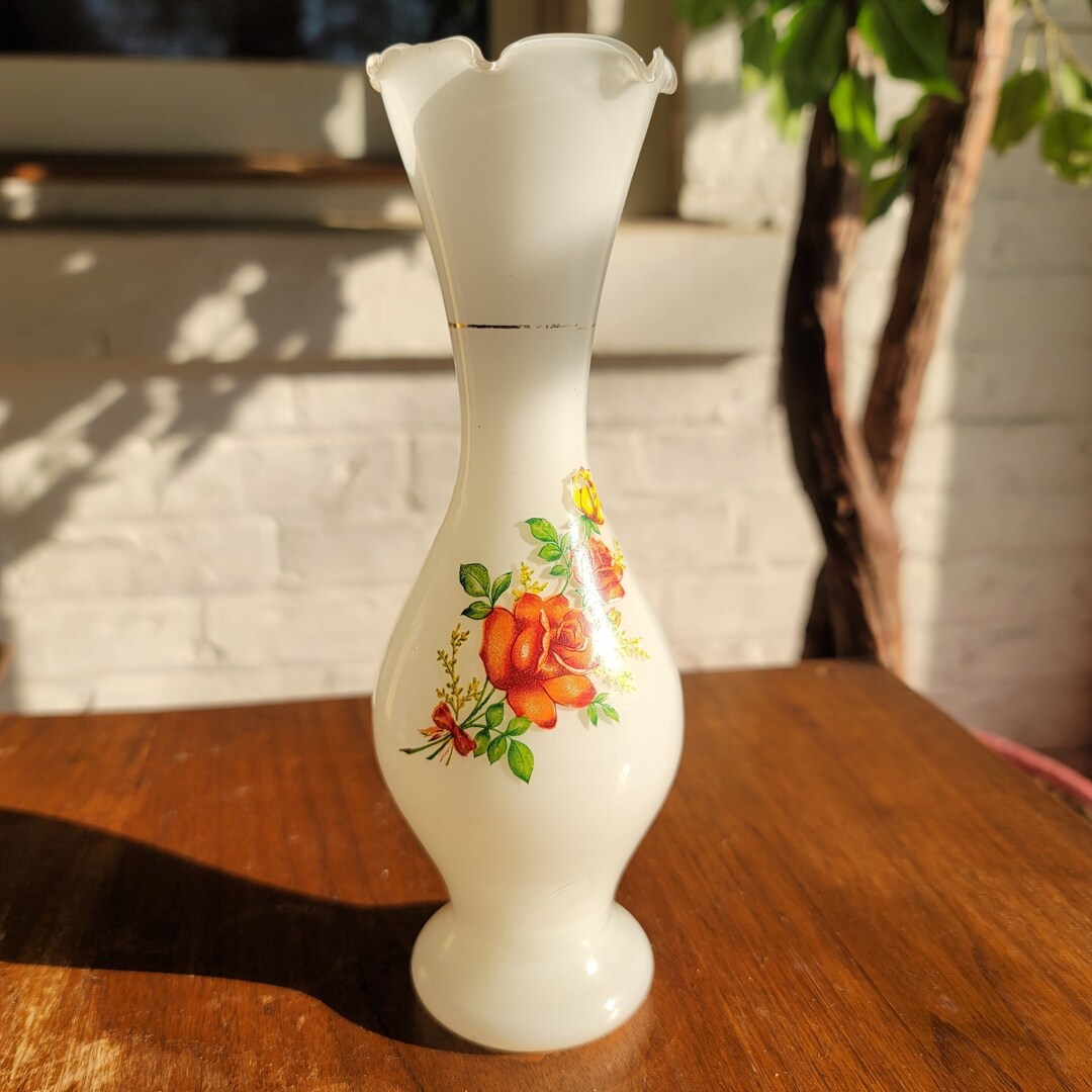 Cottagecore Frosted Glass Rose Vase - Etsy