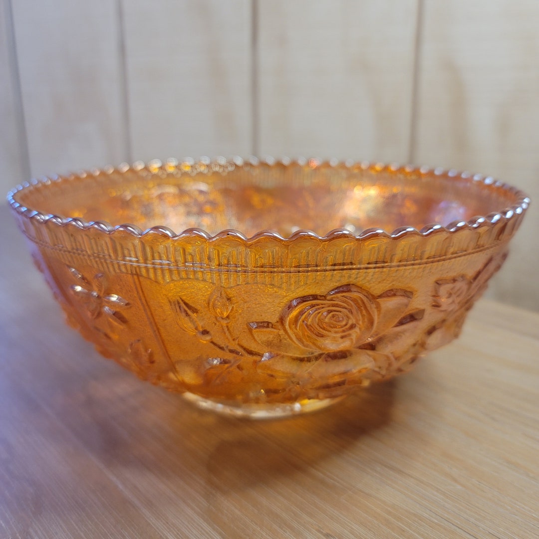 Imperial Carnival Glass Roses Relief Orange 9 Inch Bowl - Etsy