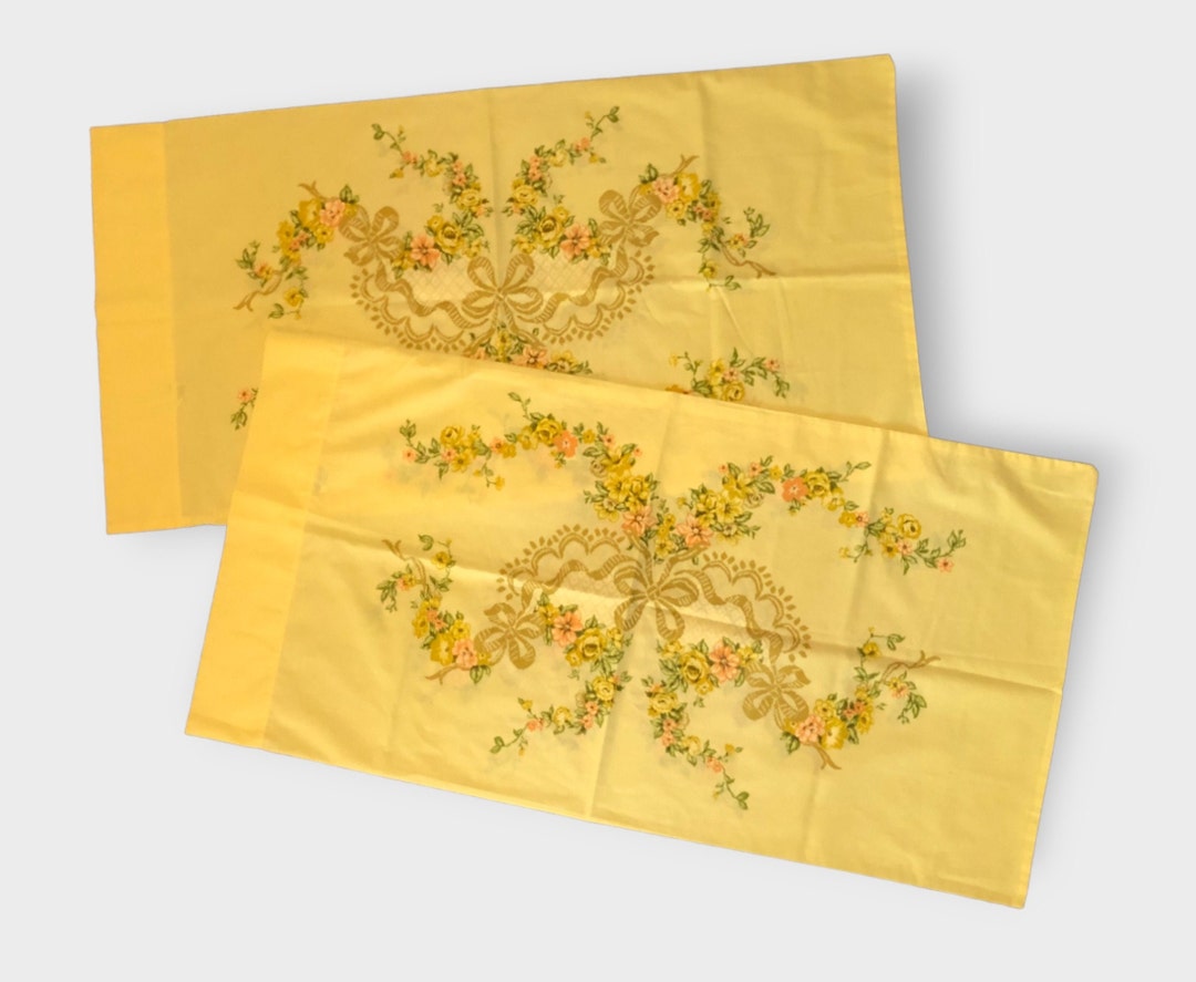 Vintage Bright Yellow King Size Pillowcases by JC Penney With Orange ...