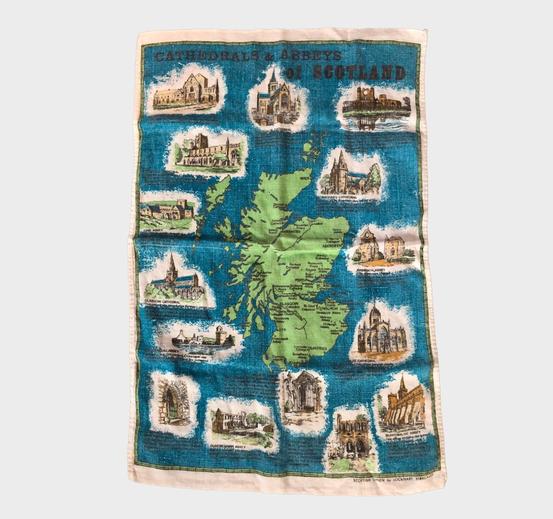 Vintage Scotland Souvenir Linen Tea Towel Cathedrals and - Etsy España