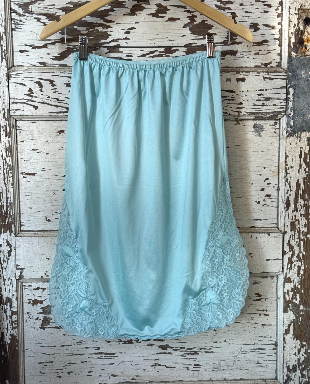 Vintage Light Blue Half Slip: Nylon, Lace, Scalloped Hem, Slip Skirt ...