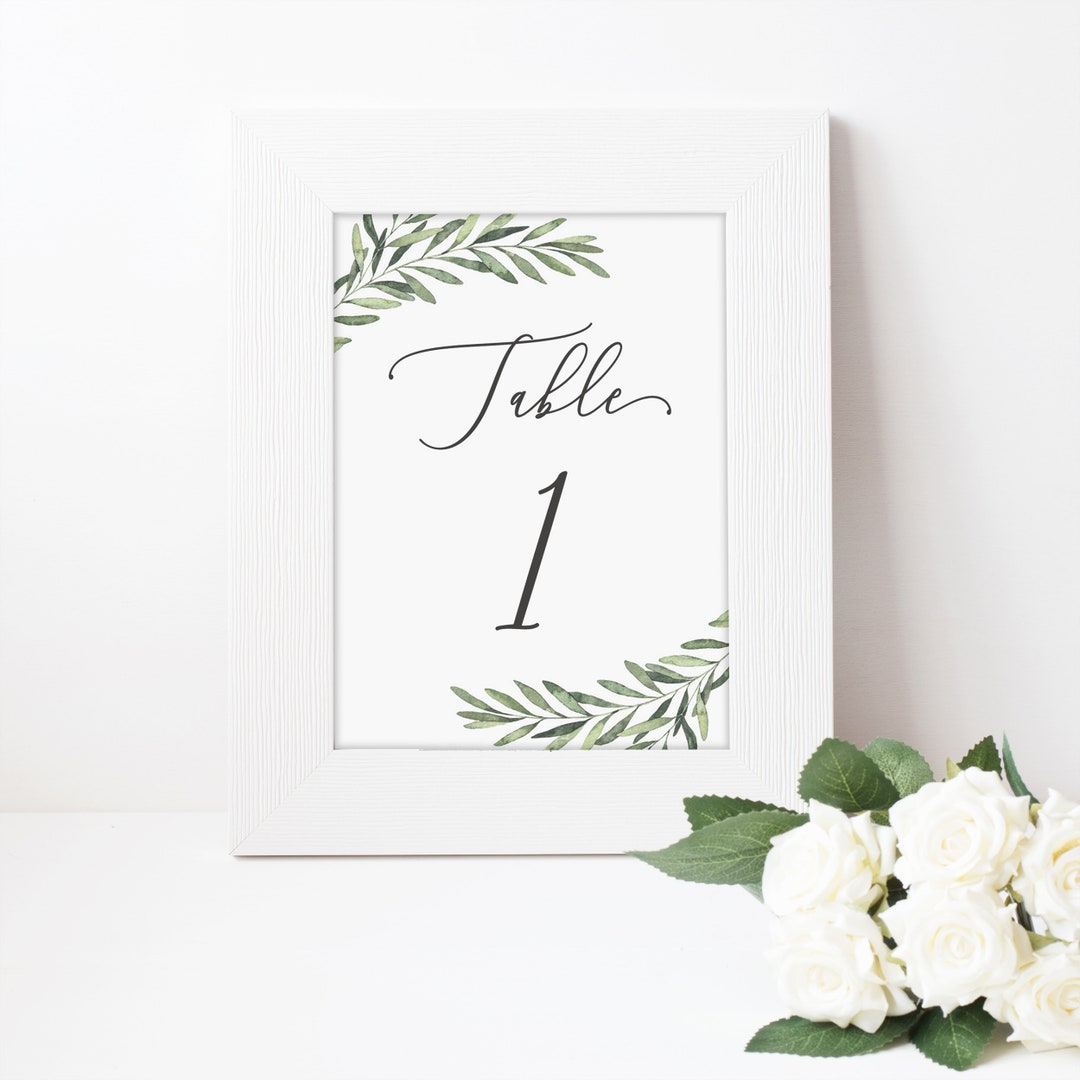 Printable Table Numbers - Botanical Leaf Greenery - Wedding Party ...