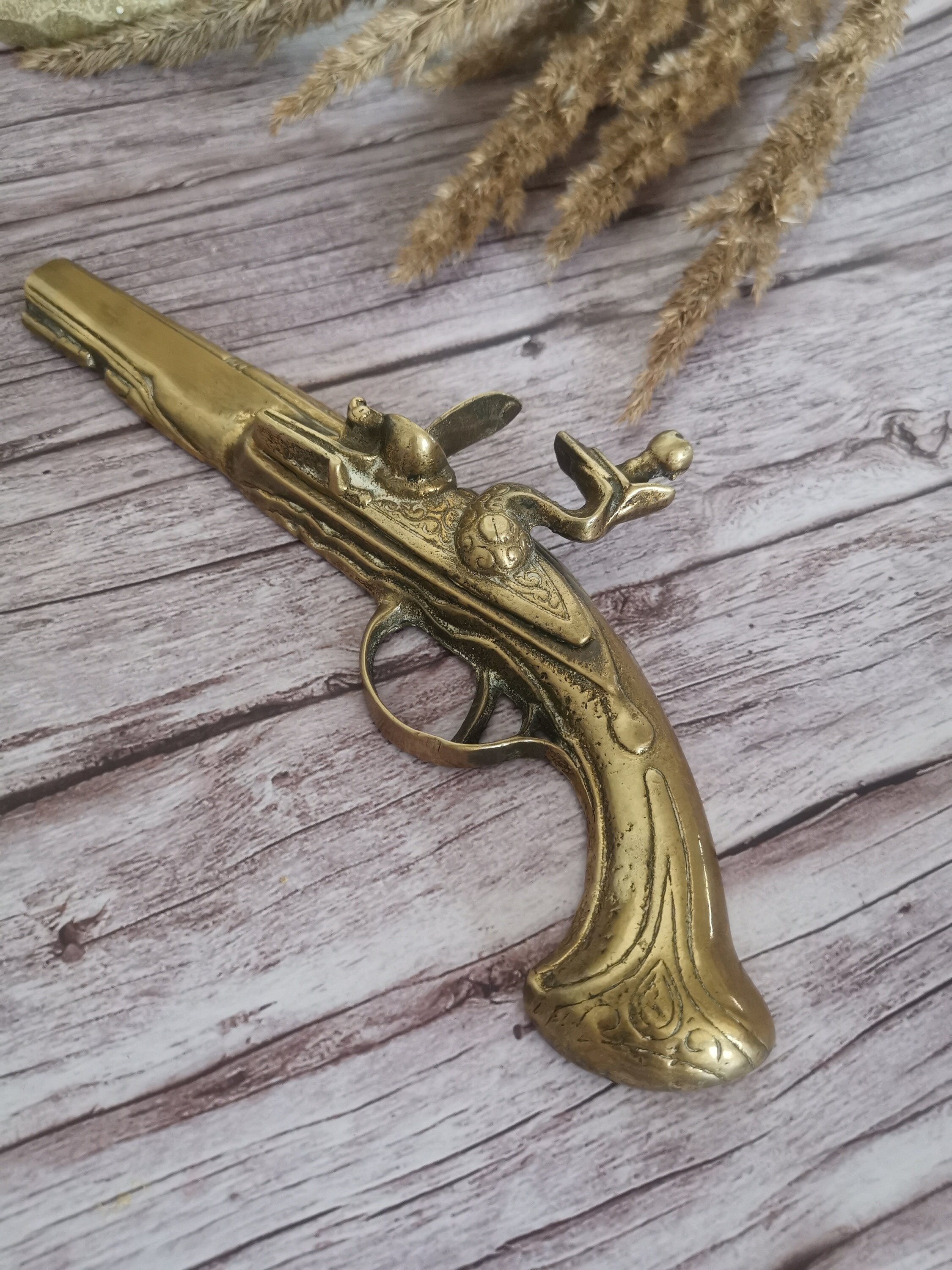 Vintage Pistol Wall Decor, Wall Hanging Pistol, Brass, Heavy Decor ...