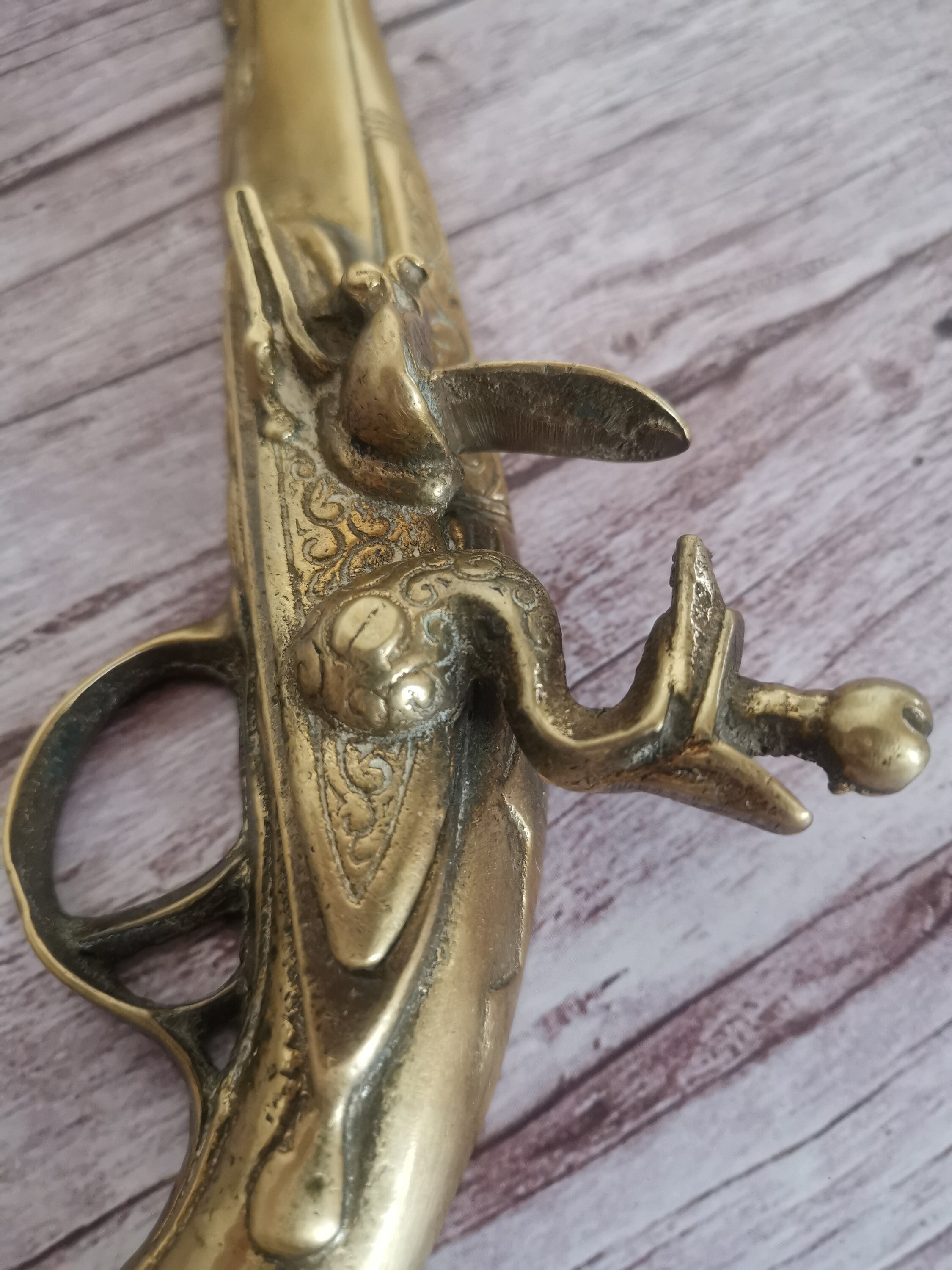 Vintage Pistol Wall Decor, Wall Hanging Pistol, Brass, Heavy Decor ...