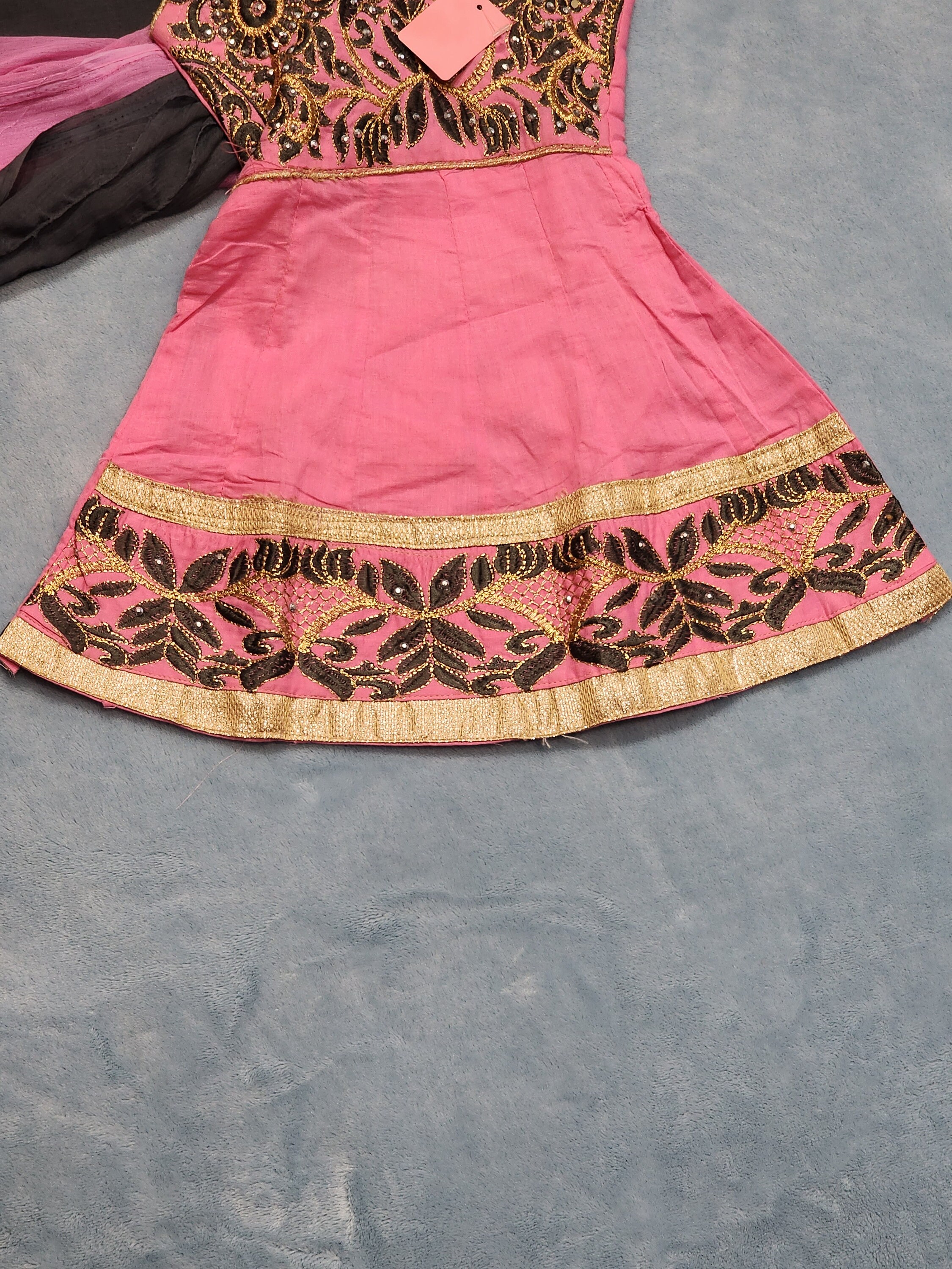 Pink Chudithar With Grey Embroidery for Kids - Etsy