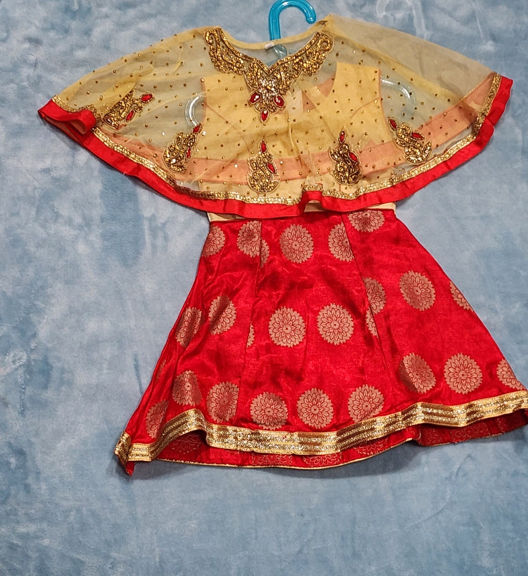 Red Floral Chudithar With Gold Mesh Overlay for Kids - Etsy