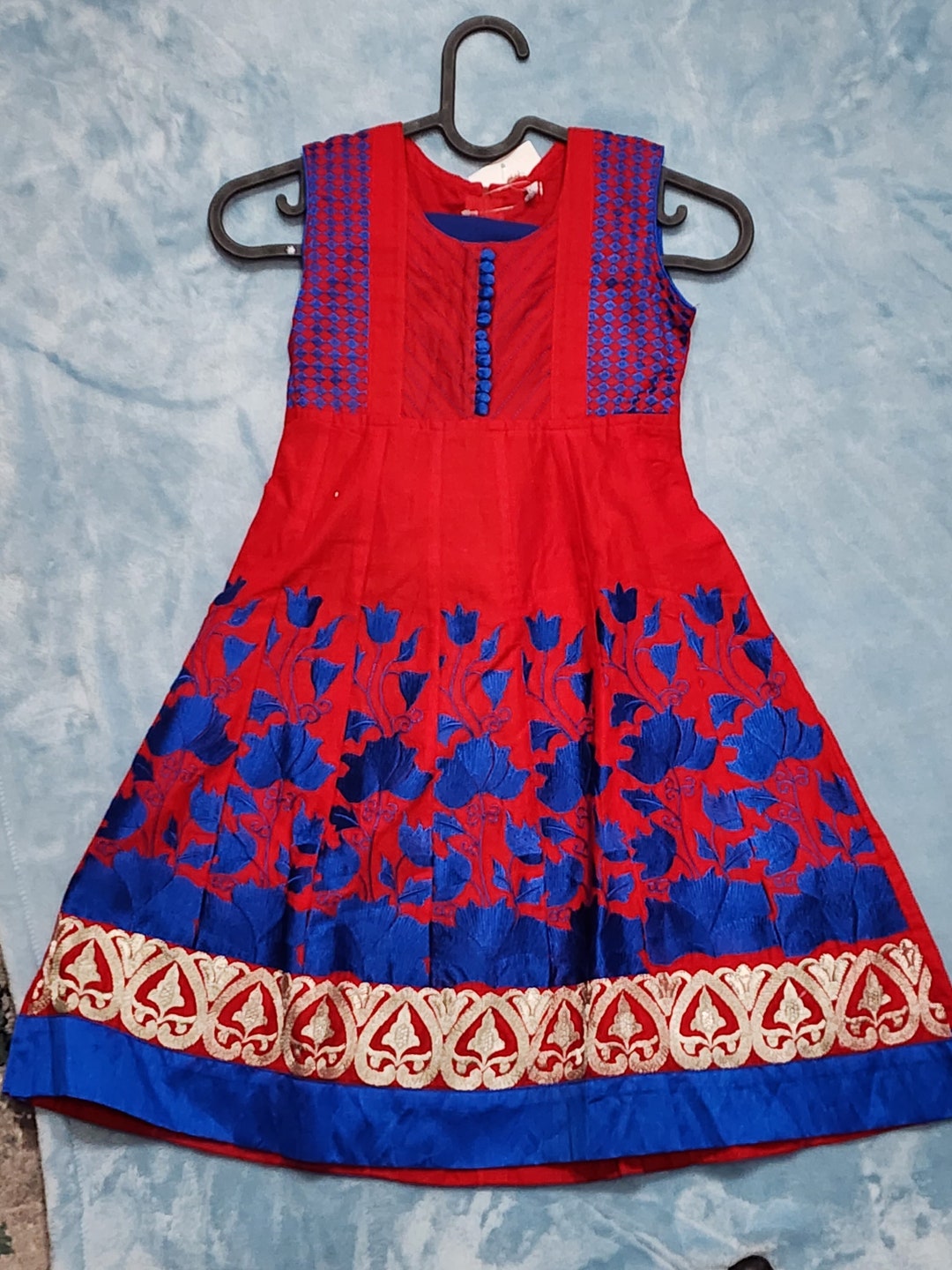 Red Chudithar With Royal Blue Embroidery for Kids - Etsy