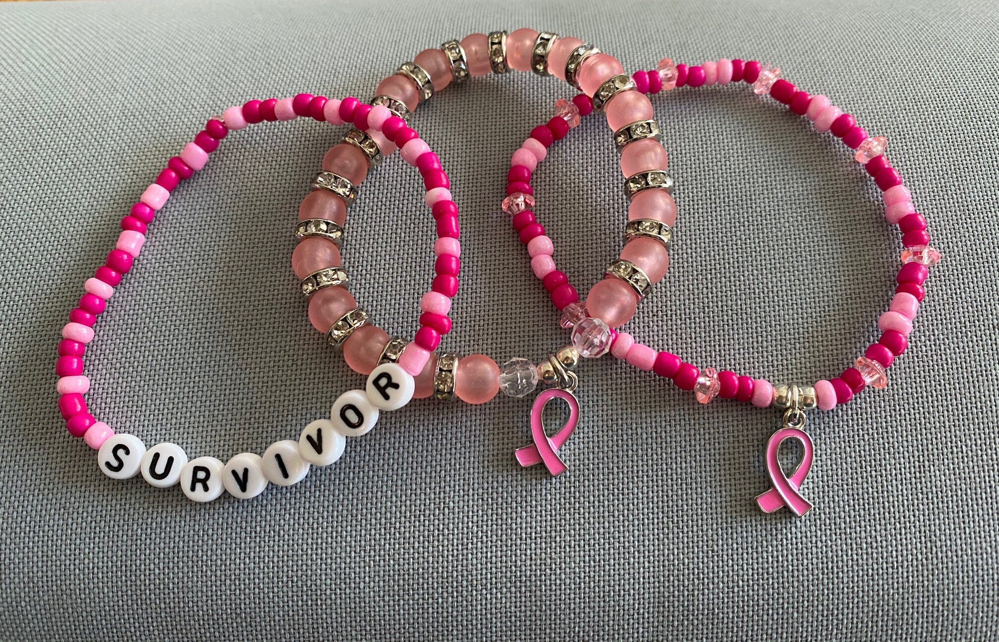 Breast Cancer Awareness Beaded survivor Bracelet - Etsy