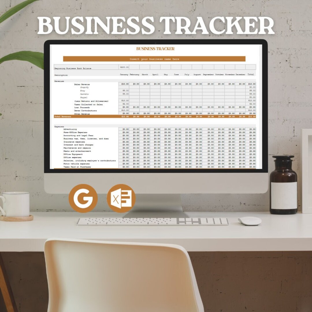 1 PAGE Business Tracker | Revenues and Expenses | Simple | Excel ...