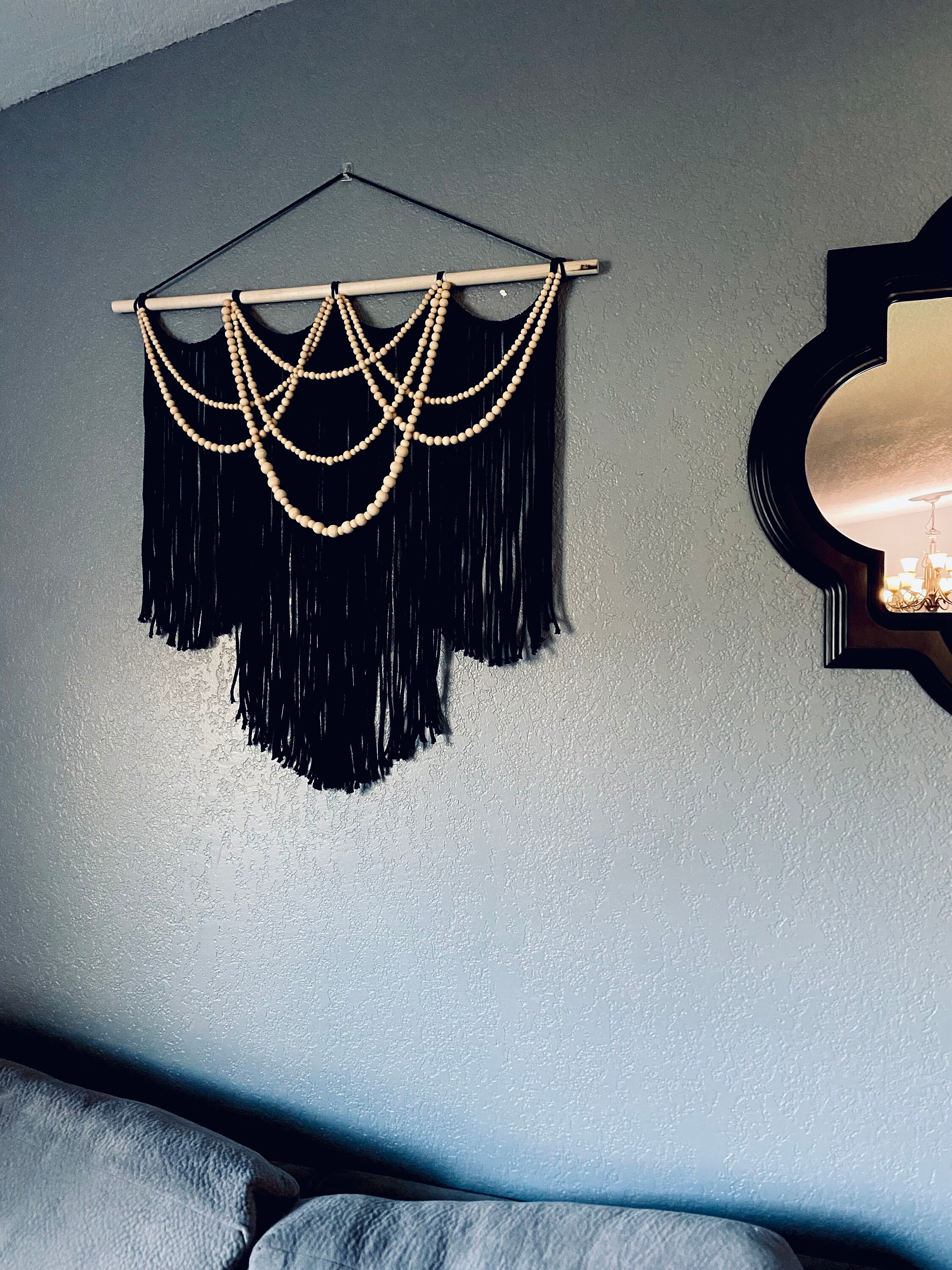 Large Black Macrame Wall Hanging Wood Bead Accents Necklace | Etsy