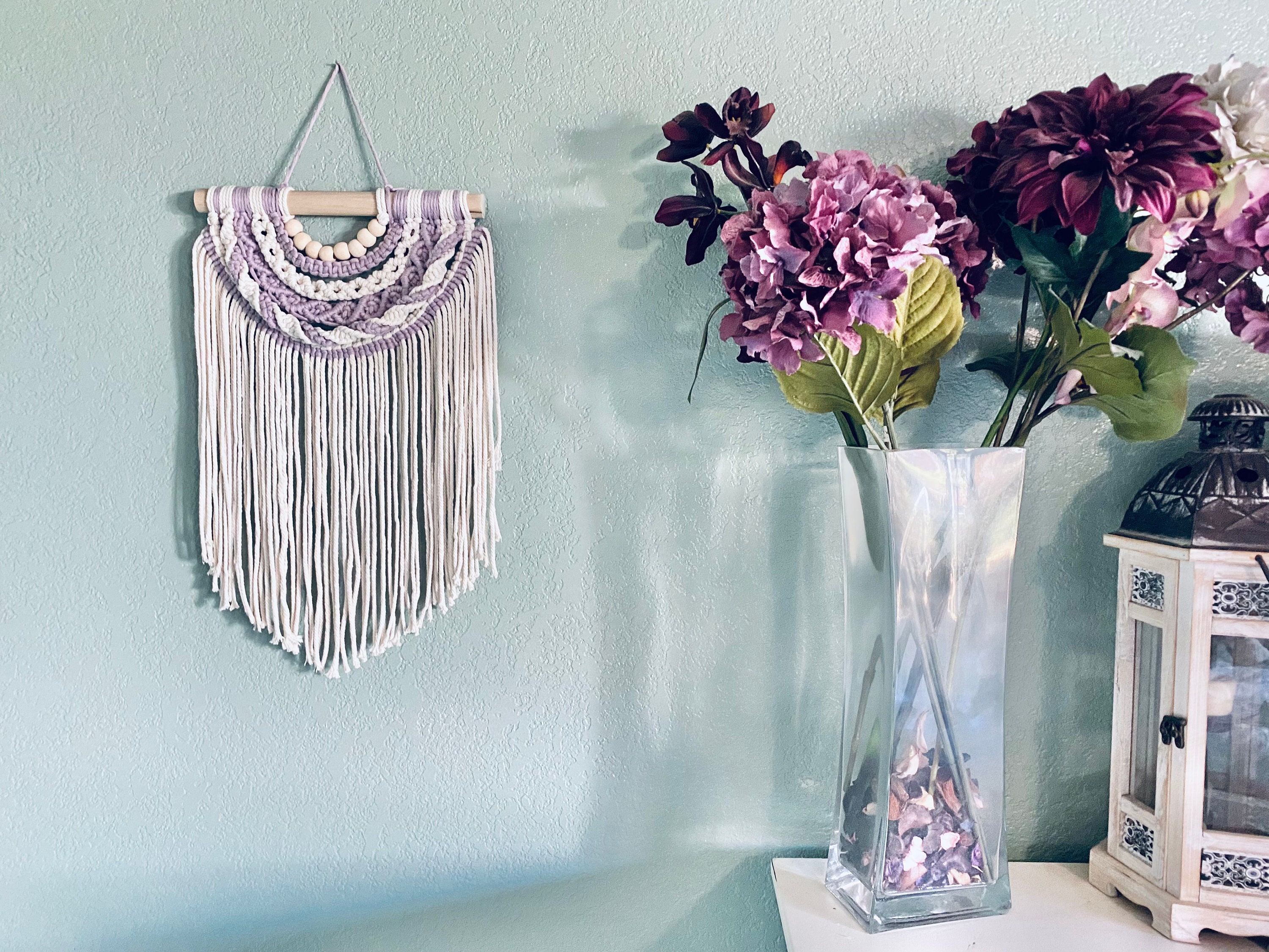 Purple and White Macrame Wall Hanging Macrame Boho Home - Etsy