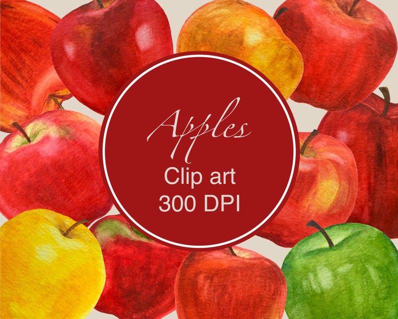 Hand Painted Watercolor Apple Clip Art Digital Download Clipart ...