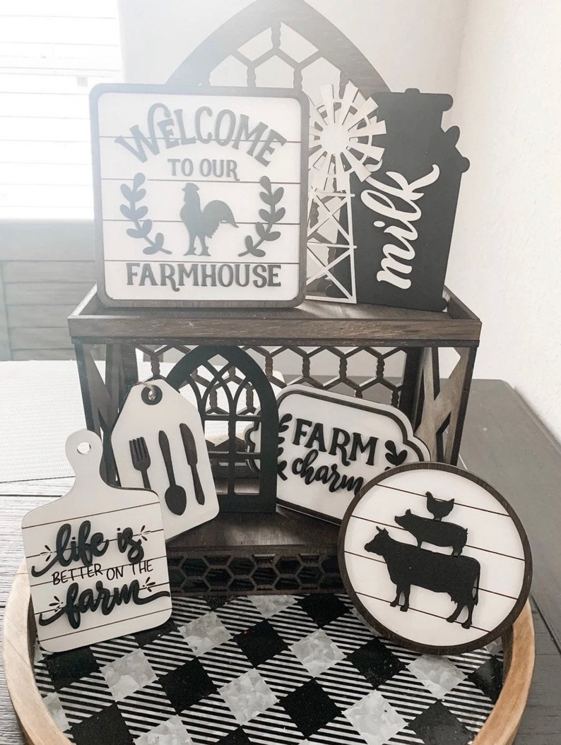 Farmhouse Tiered Tray Decor Rustic Vintage Tiered Tray | Etsy