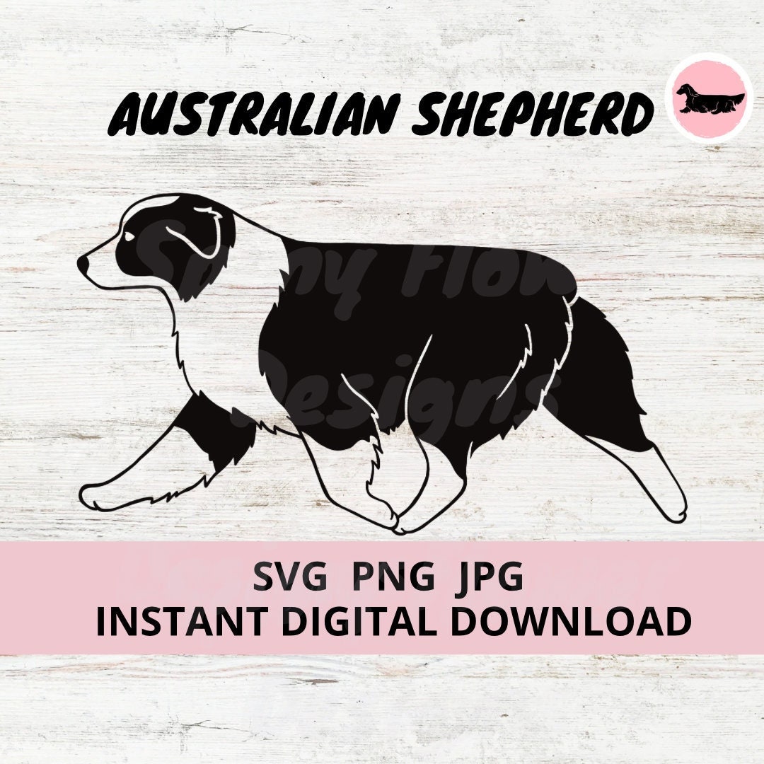 Australian Shepherd Dog Gaiting Digital Download SVG JPG PNG Clipart - Etsy