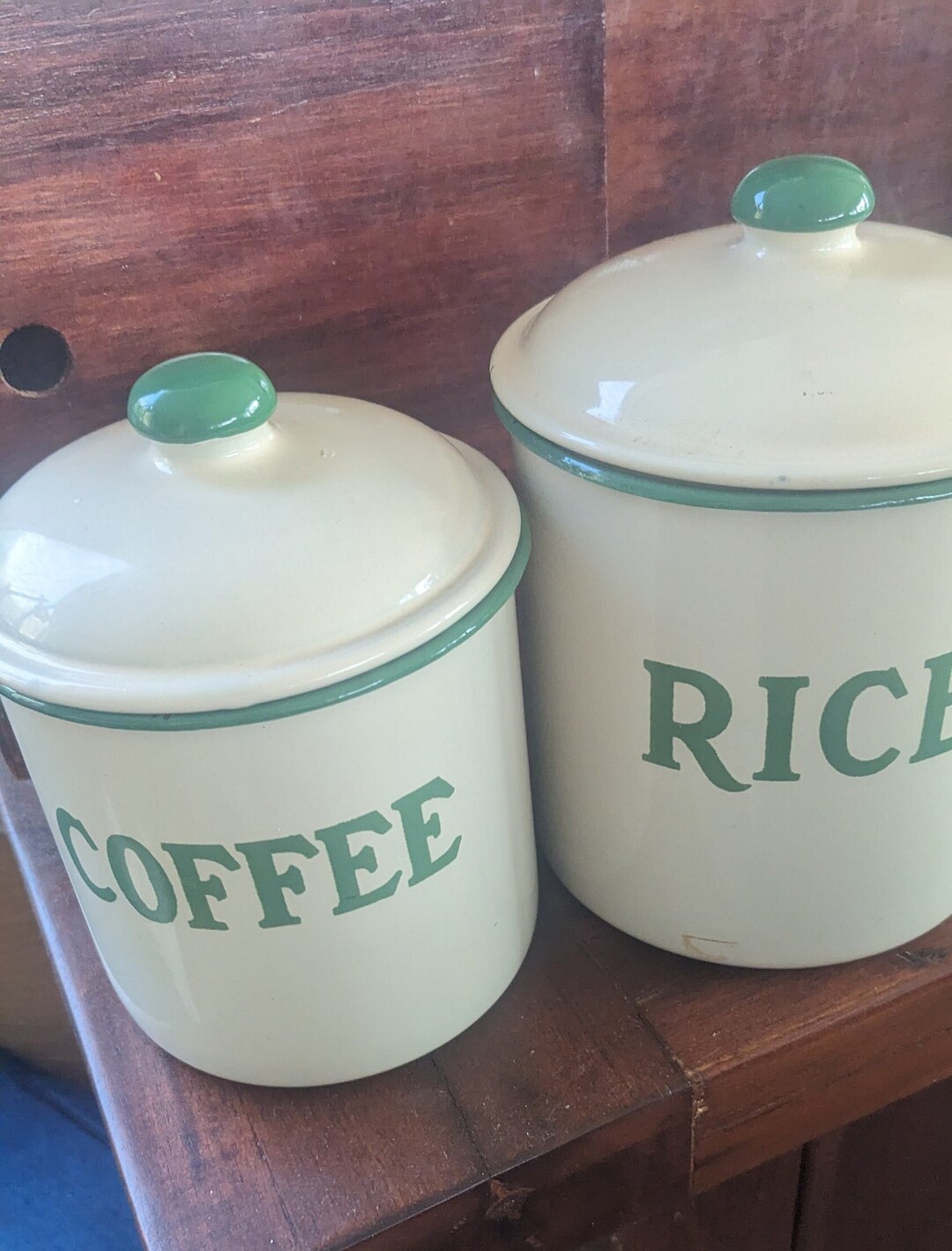 Vintage Enamelware Canisters 1 Coffee 1 Rice Containers, 1920s to 30s ...