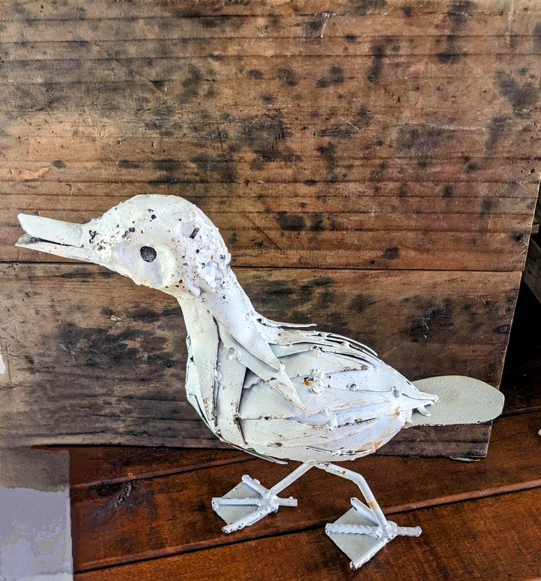 Recycled Metal Duck Garden Art - Painted White With Rusty Accents. - Etsy