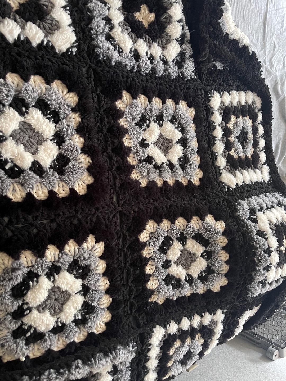 Fluffy Mixed Texture Granny Square Blanket - Etsy