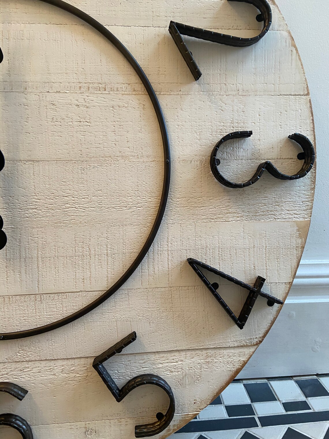 XL Recycled Wood and Metal Cream and Black Wall Clock. | Etsy UK