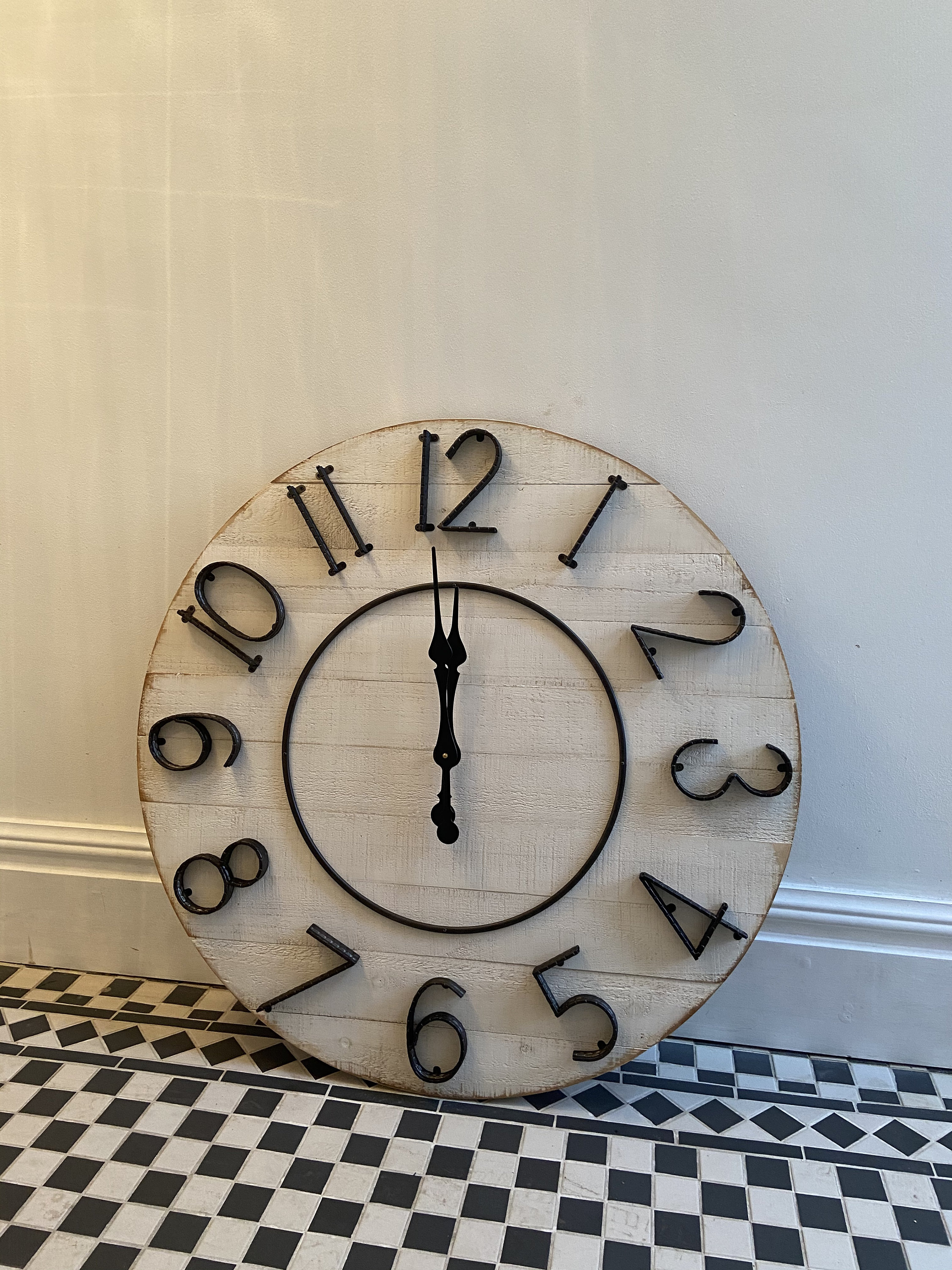 XL Recycled Wood and Metal Cream and Black Wall Clock. - Etsy UK