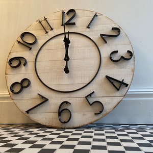 XL Recycled Wood and Metal, Cream and Black Wall Clock. Amazing Feature ...