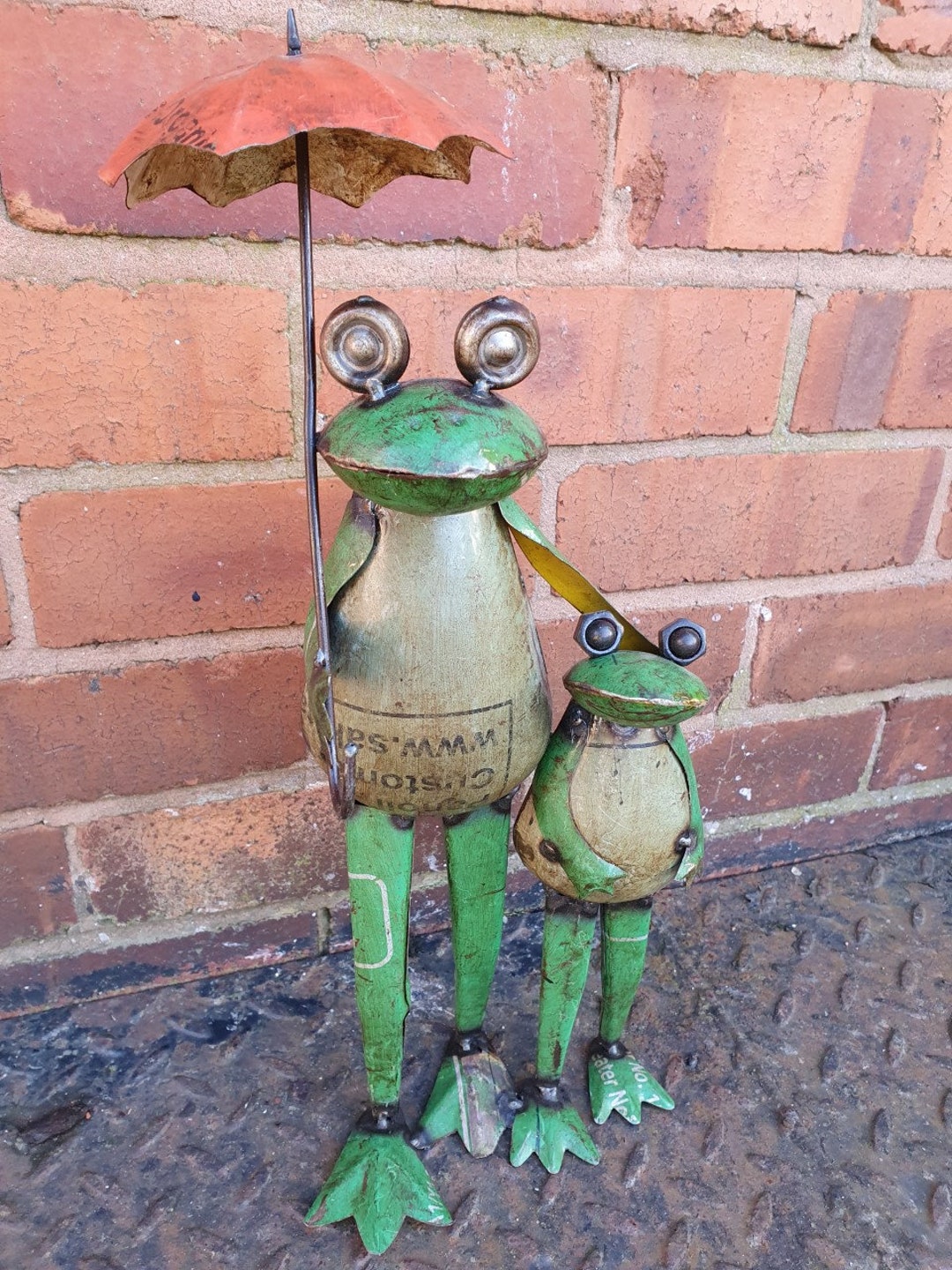 Unique Handmade From Recycled Metal Frog Figure With Brolly. A ...
