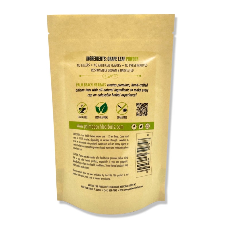 Grape Leaf Tea - Pure Herbal Tea Series by Palm Beach Herbals (30 Tea ...