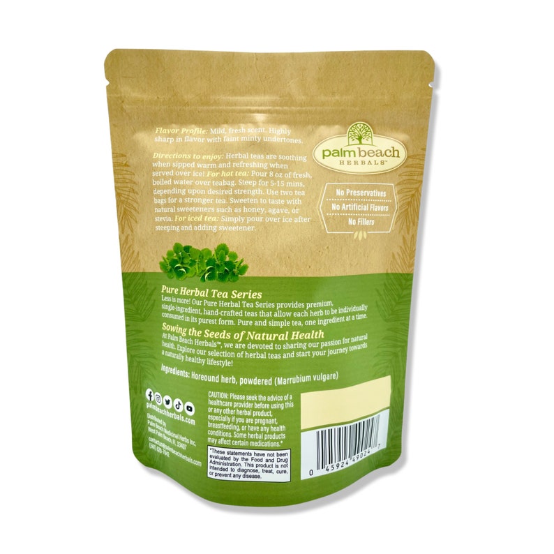 Horehound Tea by Palm Beach Herbals, 30 Count Tea Bags, Caffeine-free ...