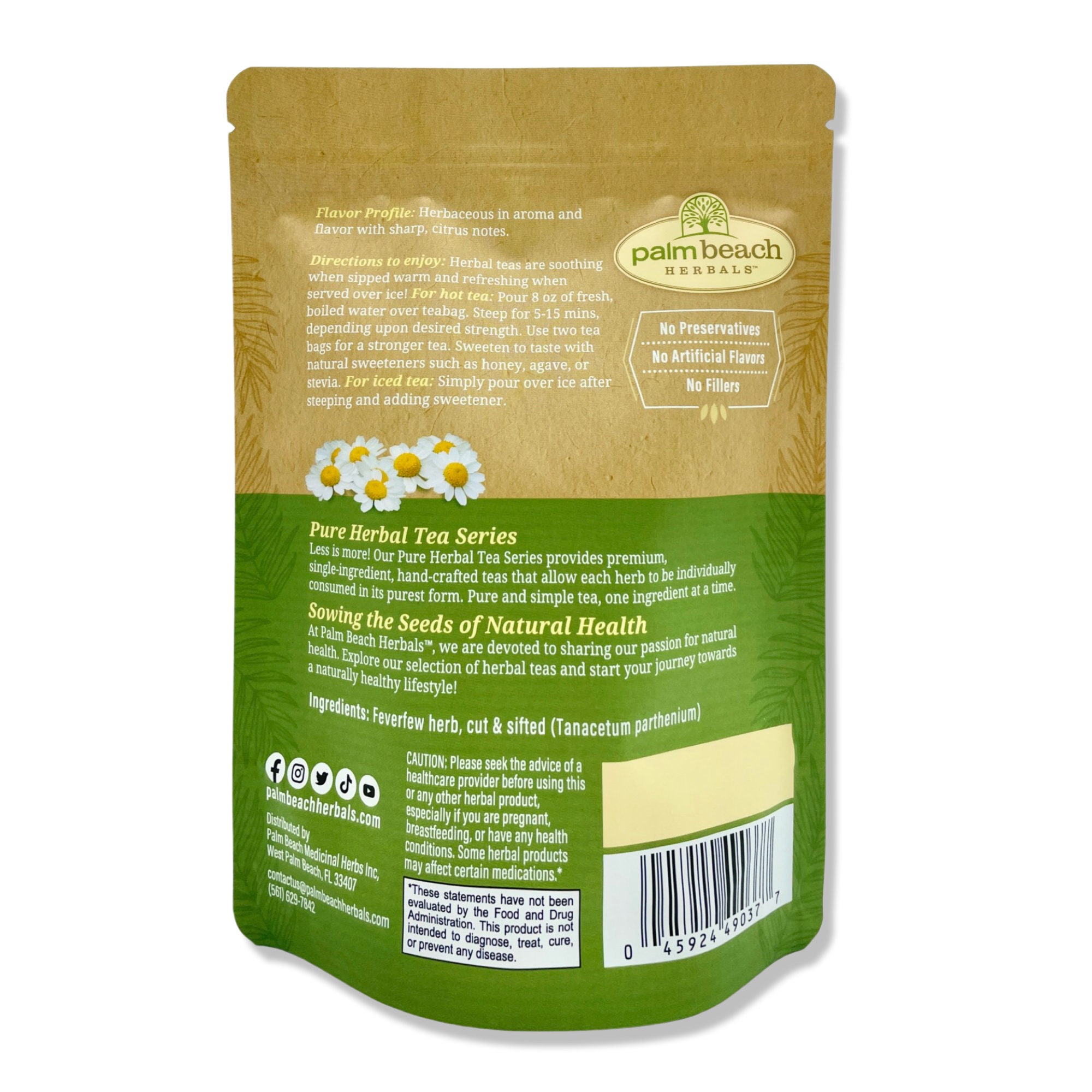 Feverfew Tea - Pure Herbal Tea Series by Palm Beach Herbals (30 Tea ...