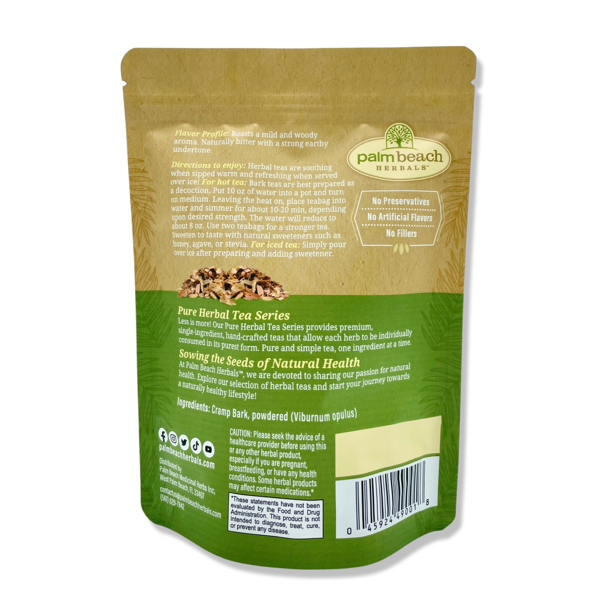 Cramp Bark Tea Pure Herbal Tea Series par Palm Beach Herbals 30 sachets ...
