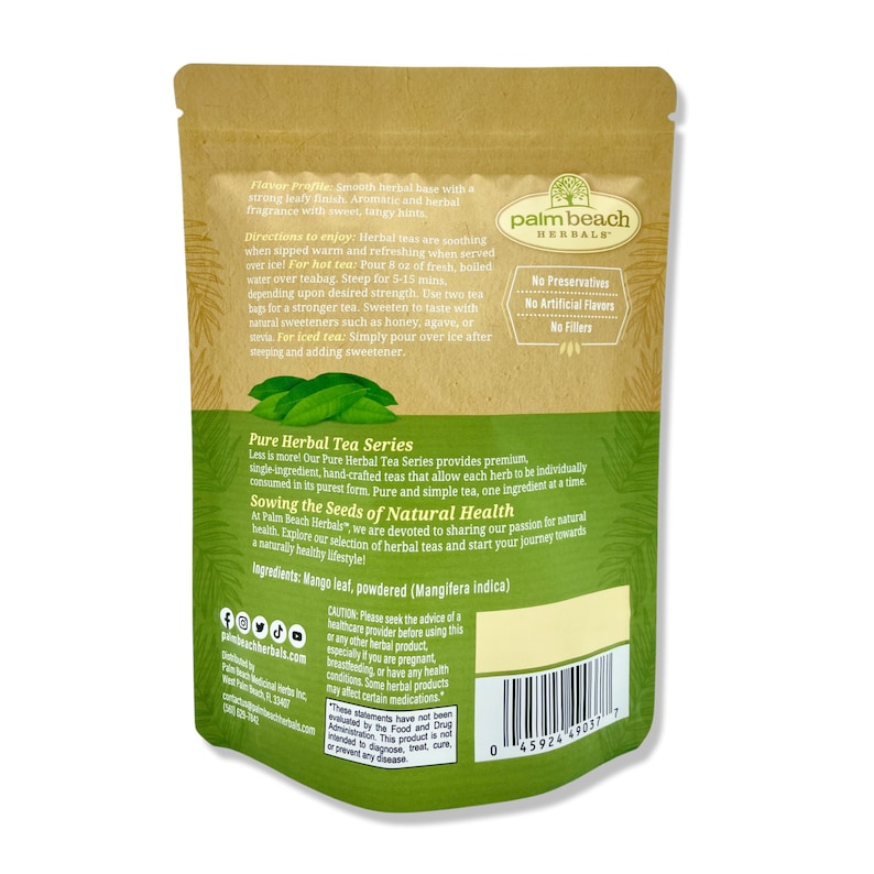 Mango Leaf Tea - Pure Herbal Tea Series by Palm Beach Herbals (30 Tea ...