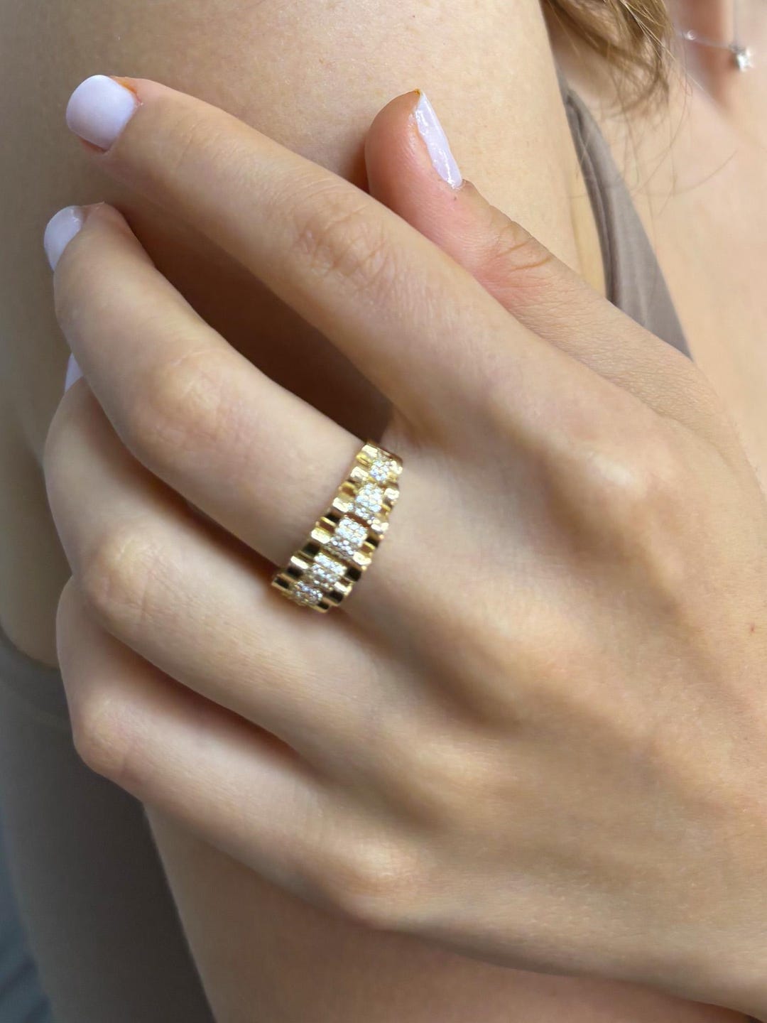 Timeless Cuban Link Band Ring in 14K Gold A Minimalist Gold Design With ...