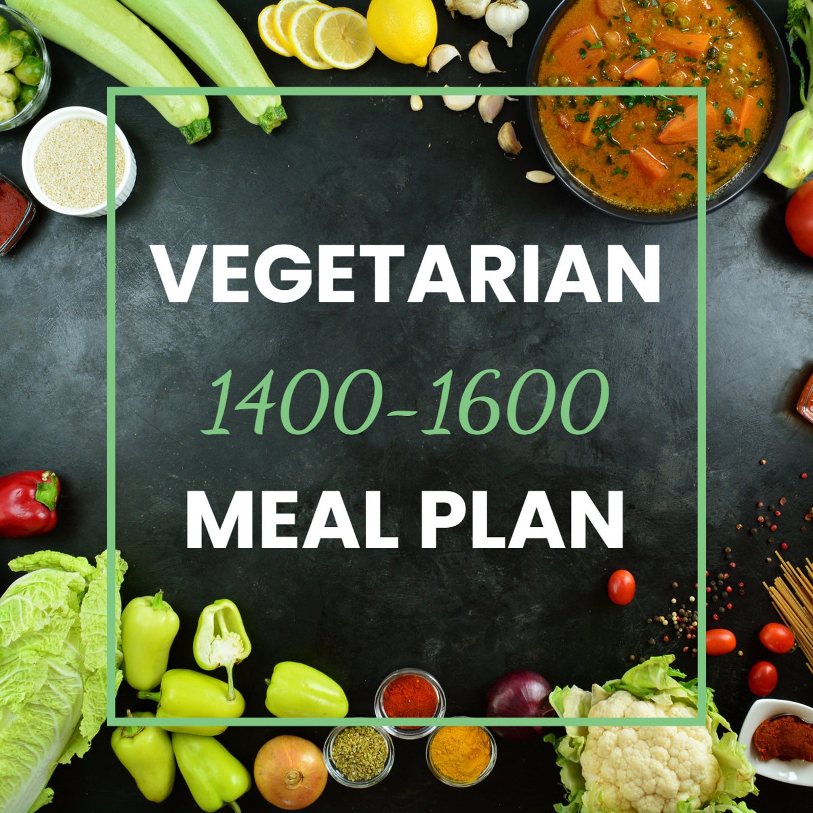 1400-1600 Calorie Vegetarian Meal Plan | Planner | Weight Management ...