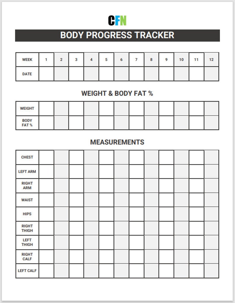 Body Progress Tracking Sheets | Goal Tracker | Weight Loss | Body Fat ...