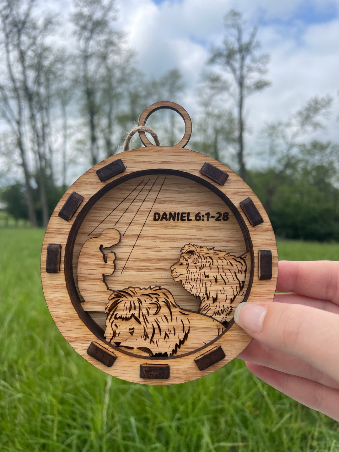 Daniel and the Lions Den Ornament: Rustic Wooden Bible Story Decor - Etsy