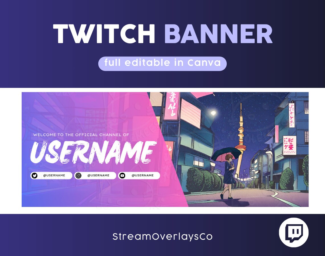Twitch Banner for Streaming Fully Customizable Canva Template Profile ...