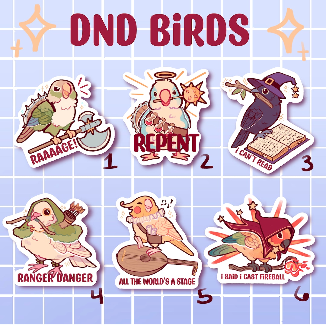 Dnd Class Bird Stickers / Dnd5e Sticker / Pathfinder Sticker / - Etsy