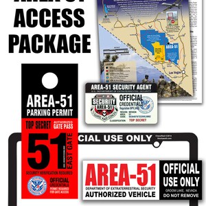 Area 51 Top Secret Access Package, Map, Parking Permit, License Frame ...