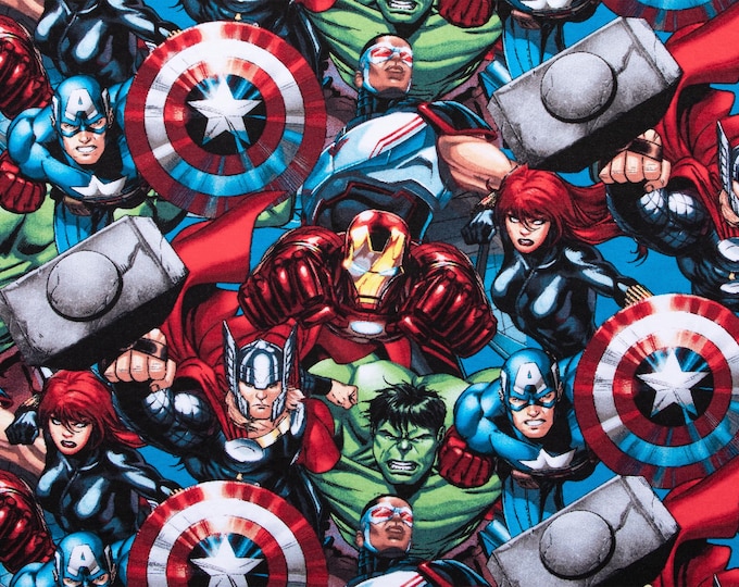 Avengers Fabric by the Yard - Marvel Superheroes Print - 100% Cotton ...