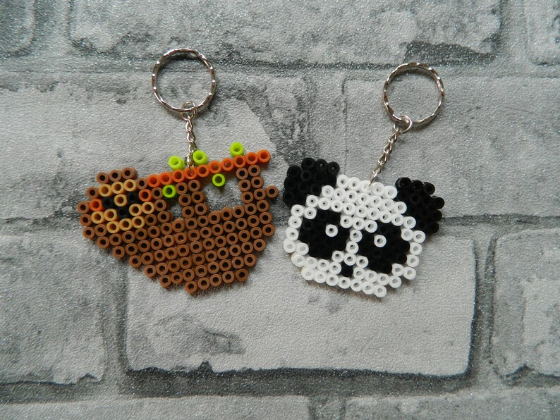 Panda and Sloth Hama Bead Keychains Perler Bead Keyrings | Etsy
