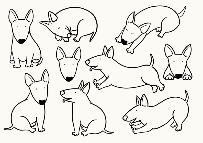 Funny Bull Terrier Set Svg Png Jpeg Dxf Eps| Bull Terrier Silhouette ...