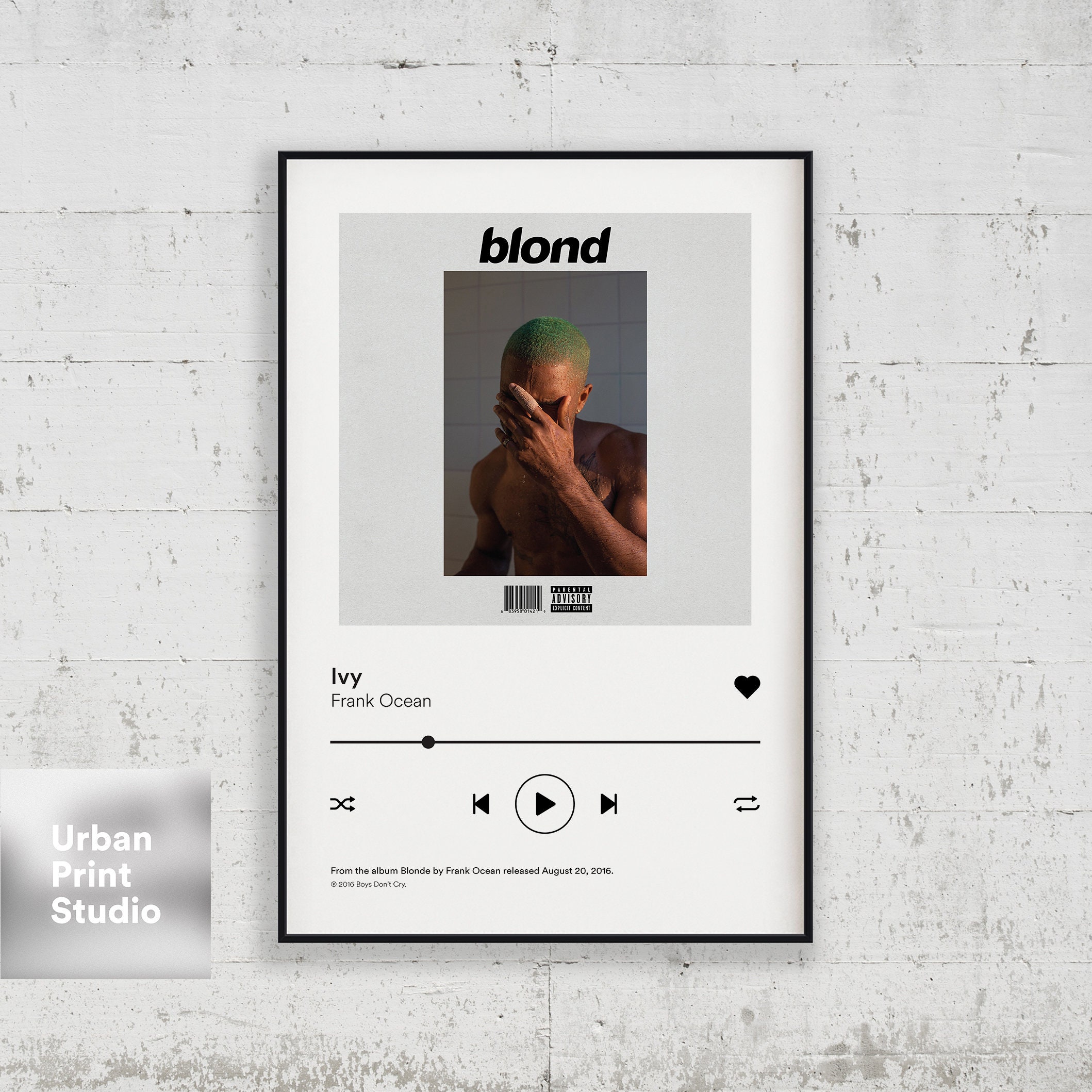 Frank Ocean Poster Ivy Spotify Controls Album Cover Poster | Etsy