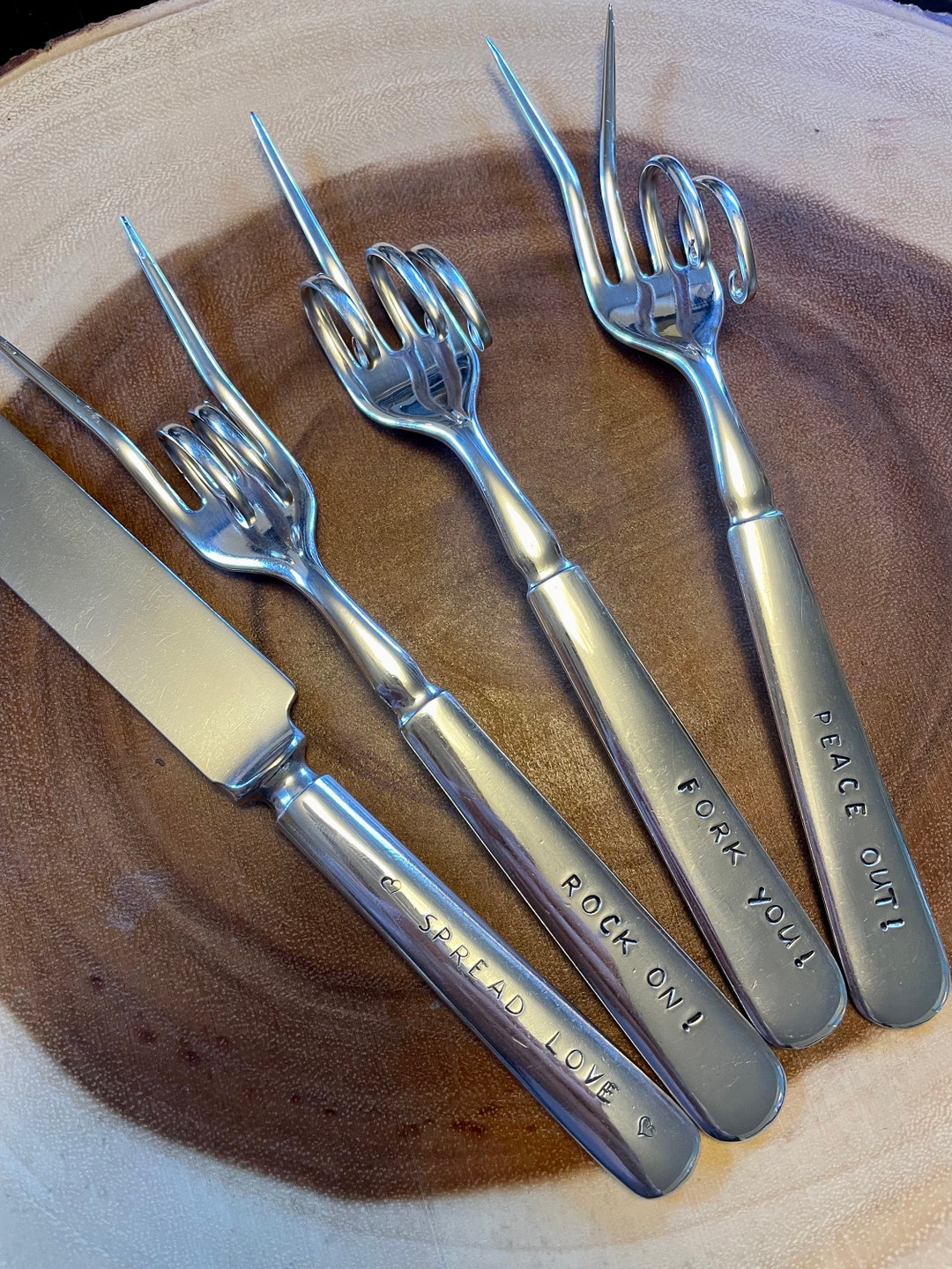 Fun Forks Hand Stamped Vintage Silver Plate - Etsy