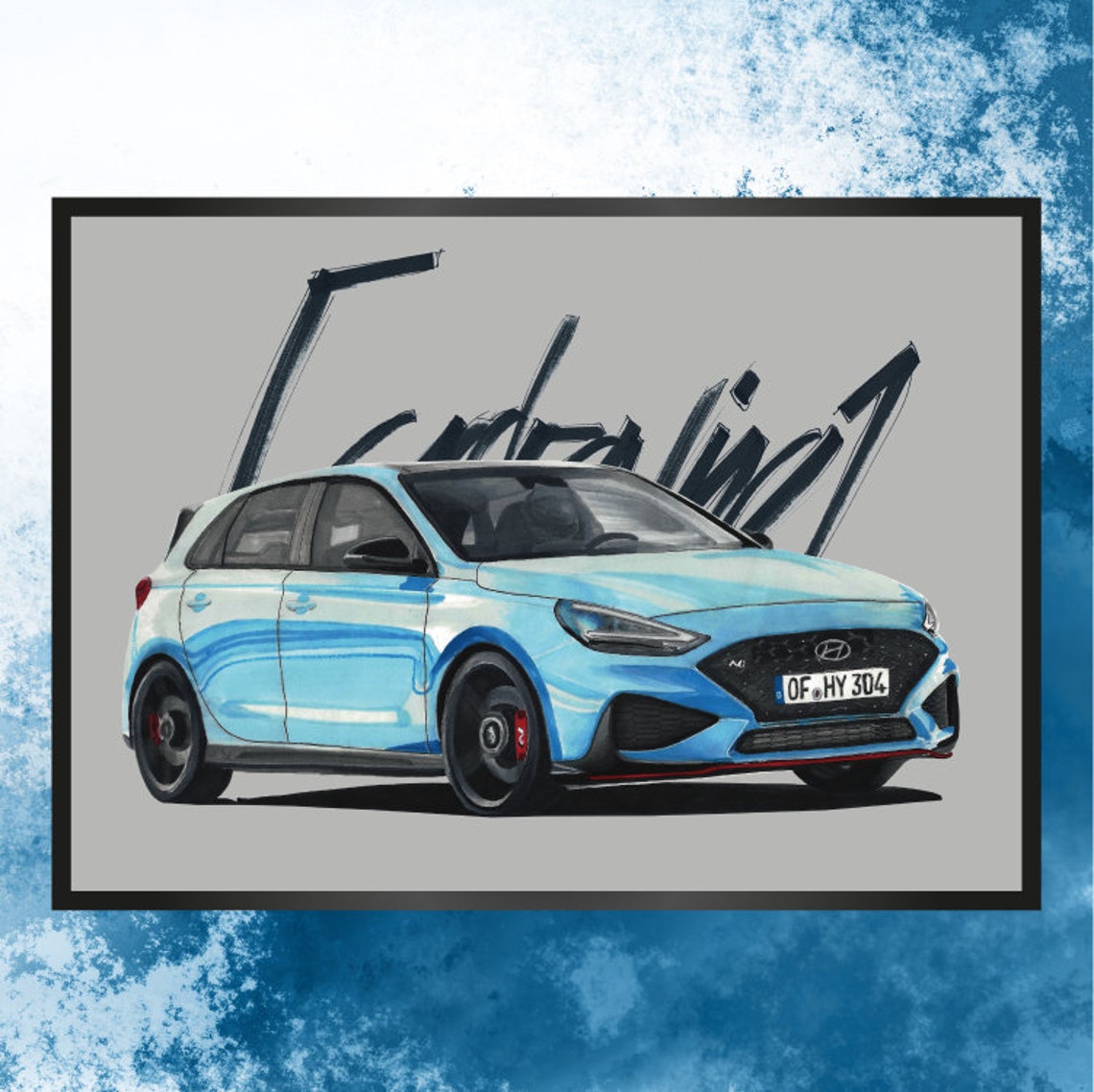 Artprint Handmade Drawing Hyundai I30n Men Gift Idea Car Drawing Auto ...