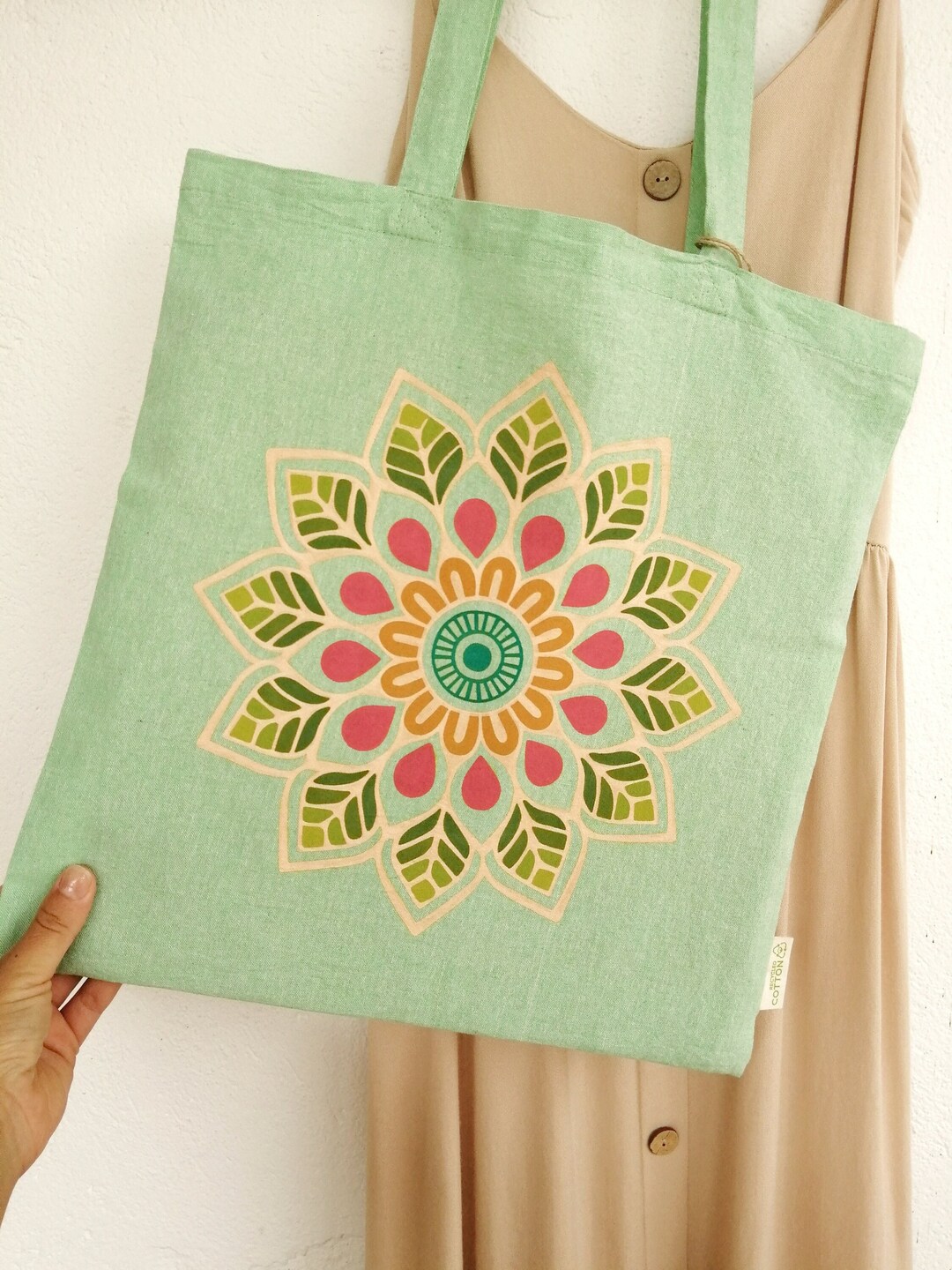 Green Floral Tote Bag, Mandala Tote Bag, Accessory Mandala Bag ...