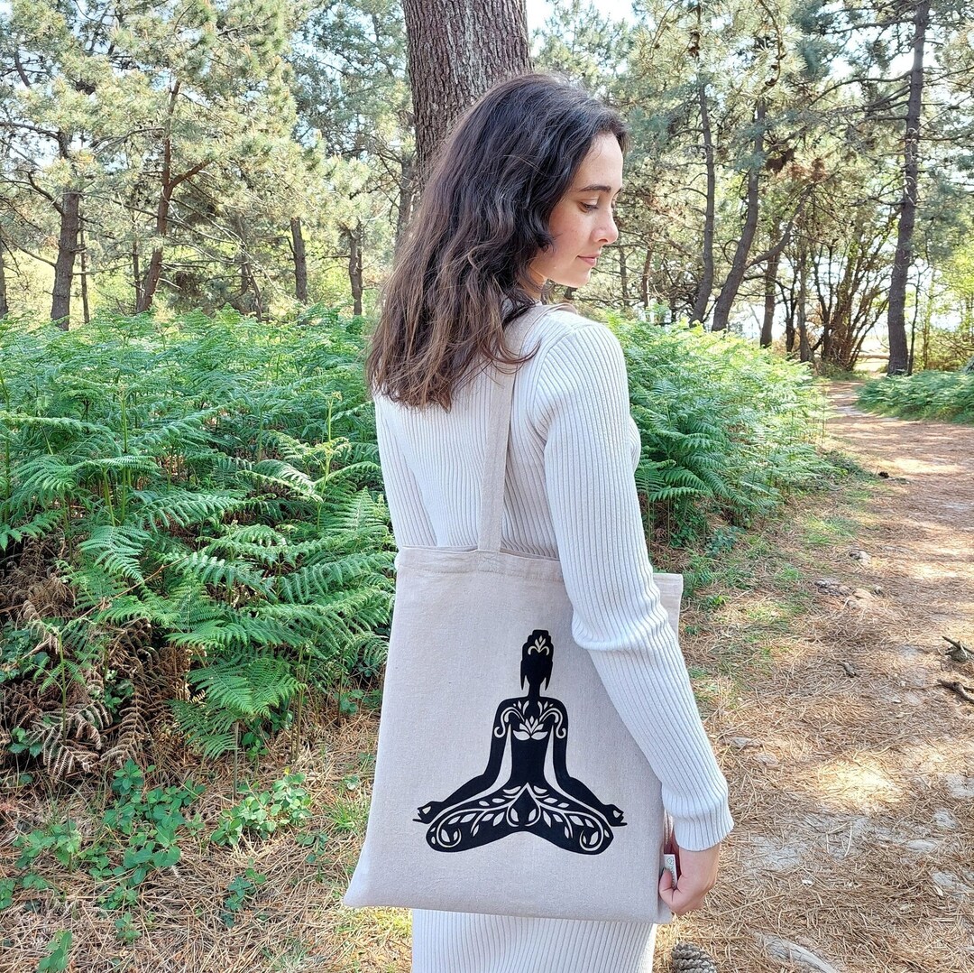 Mindful Tote Bag, Natural Eco Bag, Meditation Tote Bag, Natural Color ...
